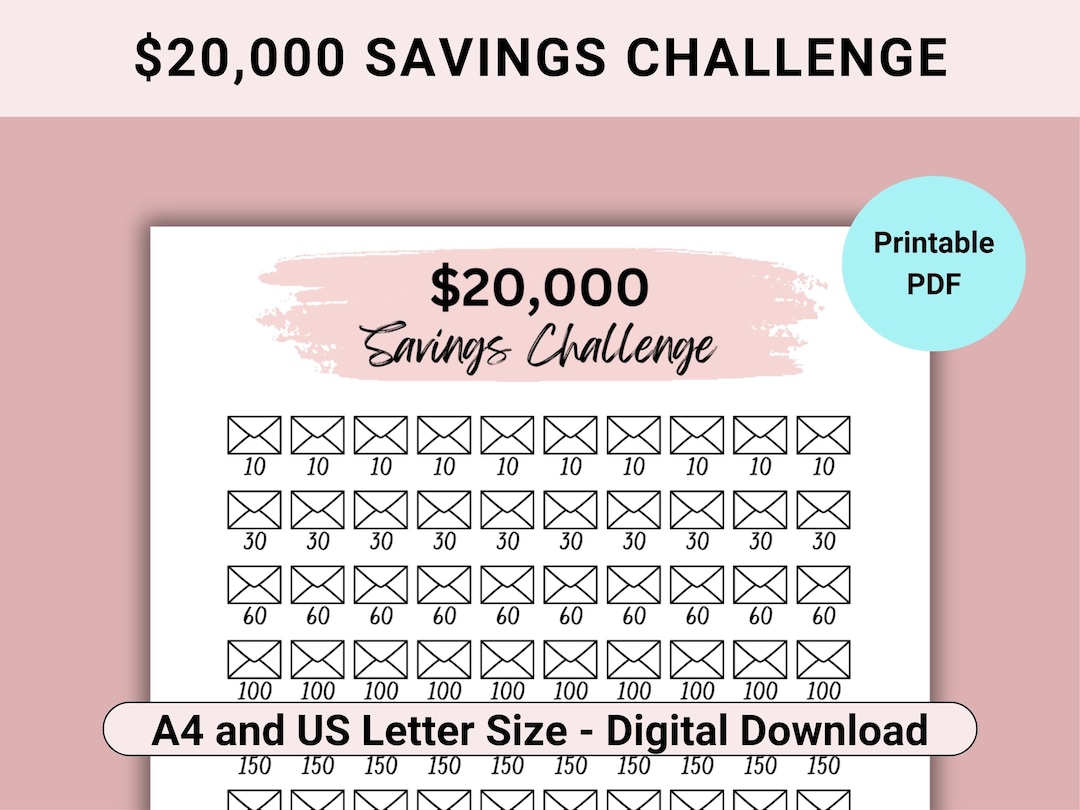 20000 Savings Challenge Printable, 20K Challenge PDF, 100 Envelope ...