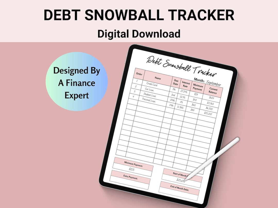 Debt Snowball Sheet for iPad and Tablet, Digital Debt Snow Ball Tracker ...