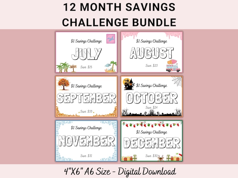 Kids Saving Challenge Printable, Monthly Money Saving Challenge Bundle ...
