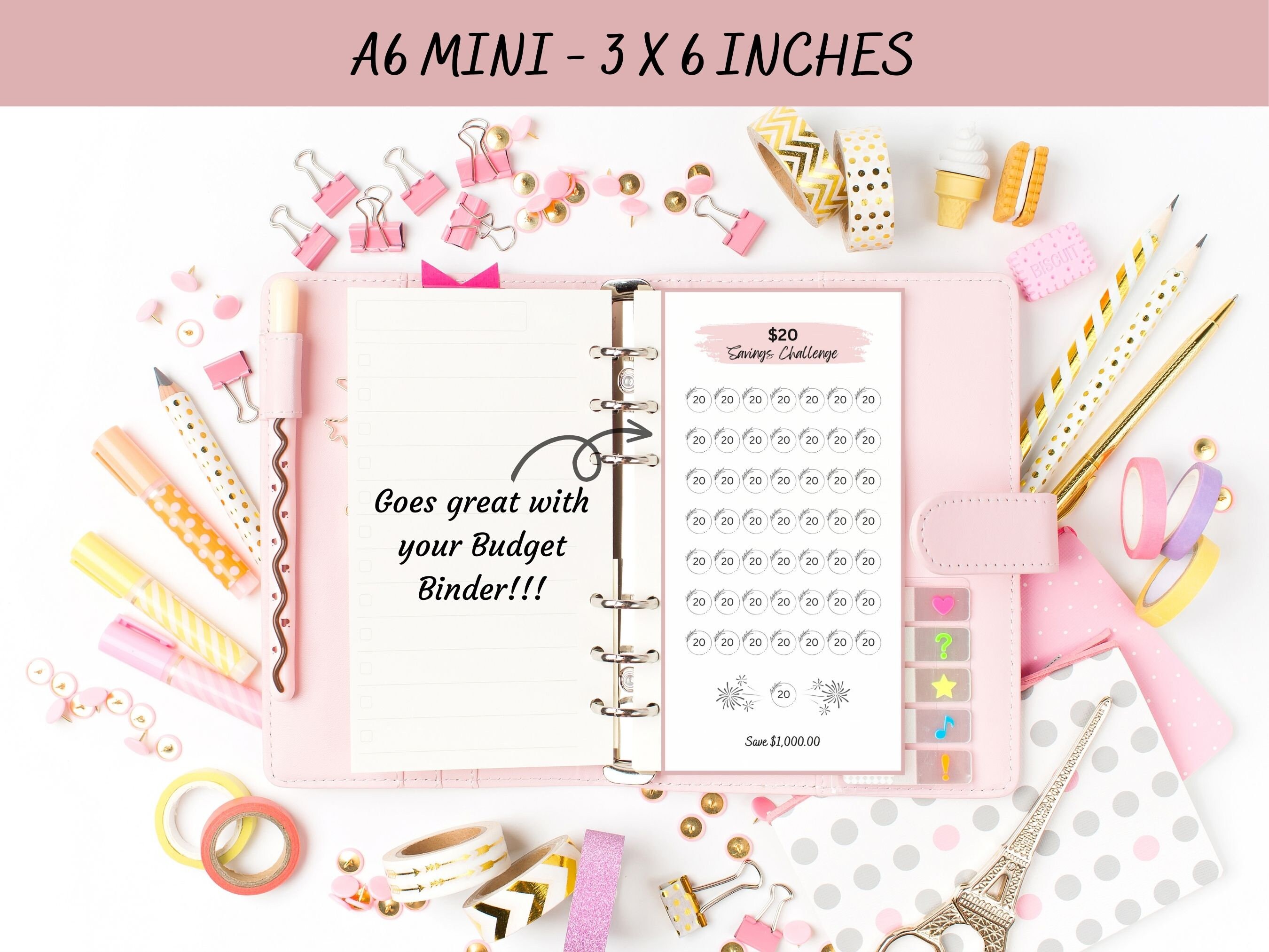 A6 Savings Challenge Printable Bundle Set of 8, Mini A6 Size 3x6 Inches ...