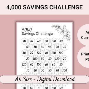 4K Savings Challenge PDF, 4K Challenge Fits A6 Budget Binder, 4K Saving ...