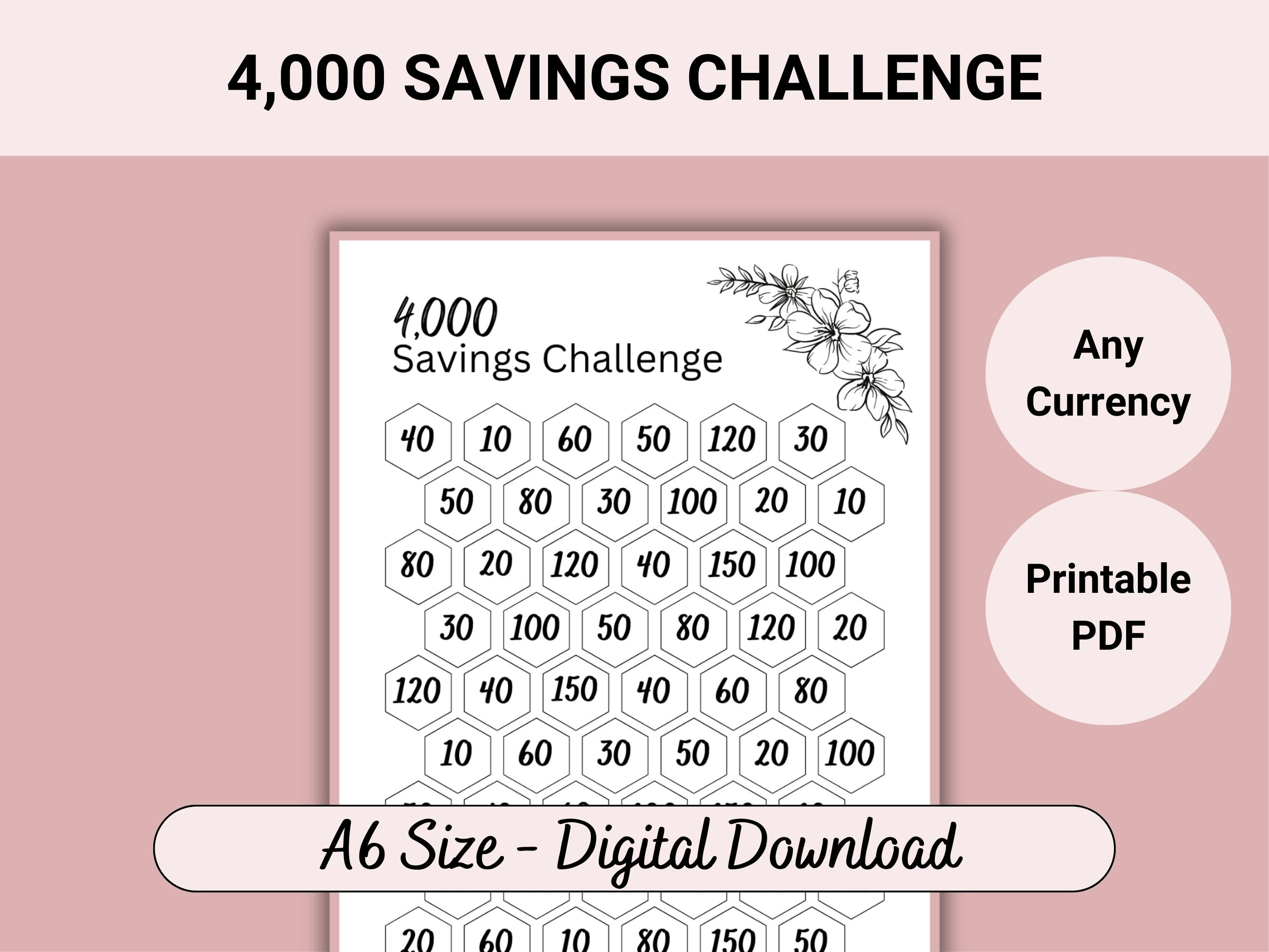 4K Savings Challenge PDF, 4K Challenge Fits A6 Budget Binder, 4K Saving ...