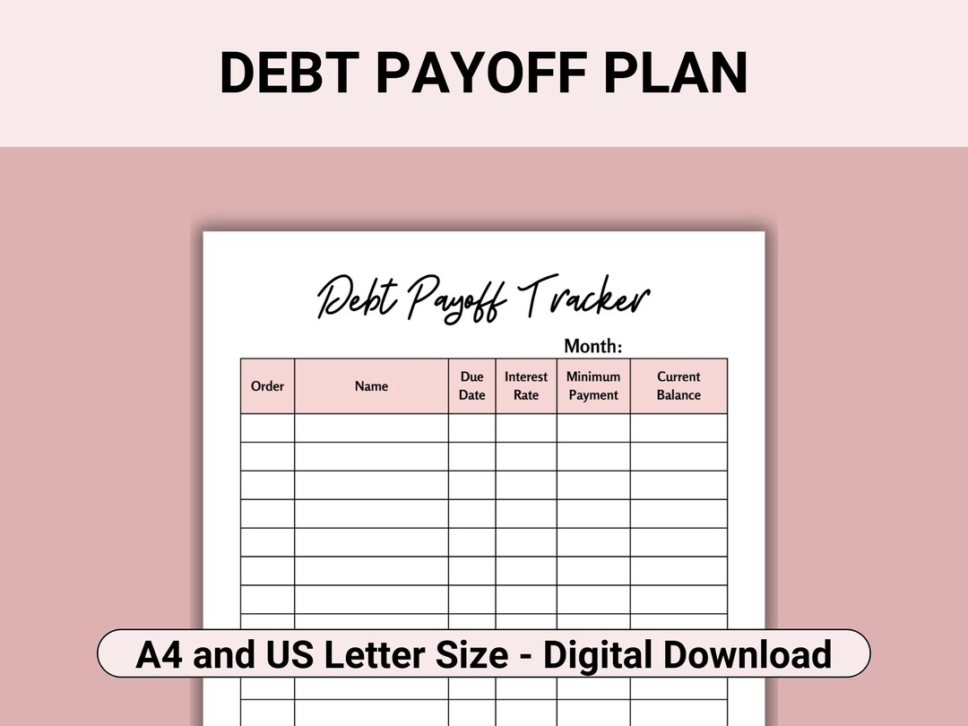 Debt Payoff Printable, Debt Tracker Print Comes in A4 and US Letter ...