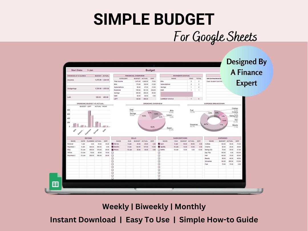 Budget Planner Google Sheets Weekly Budget by Paycheck Planner Monthly ...