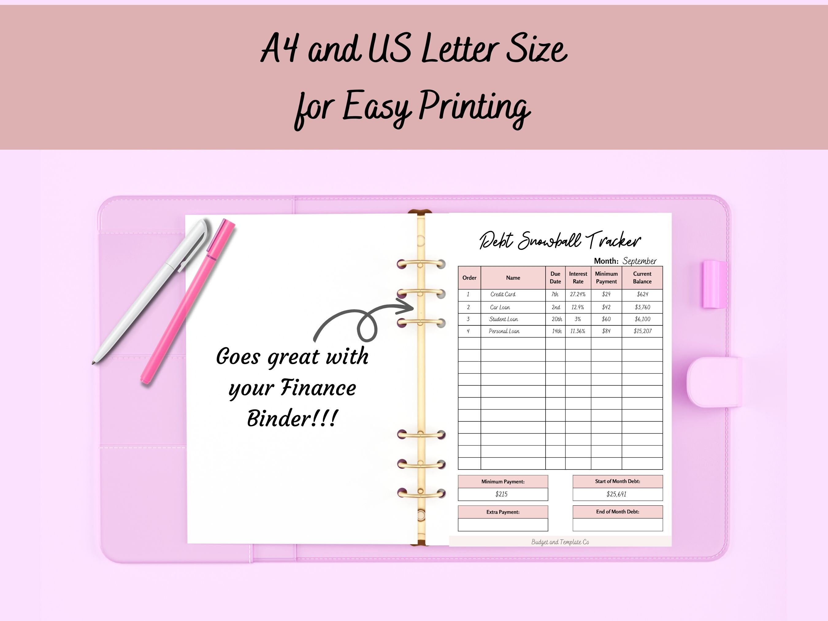 Debt Snowball Sheet, Debt Snow Ball Printable Comes in A4 and US Letter ...