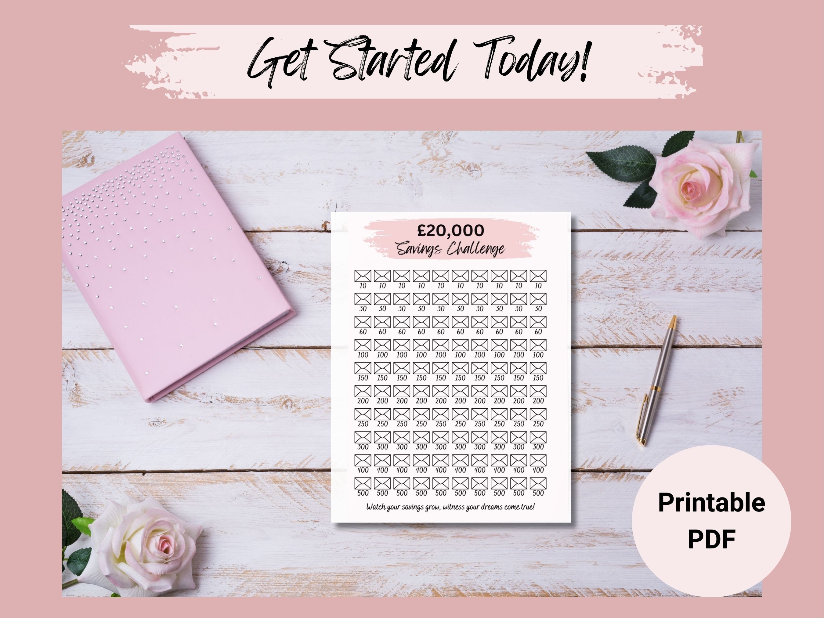 20000 Savings Challenge Printable, 20K Challenge PDF, 100 Envelope ...