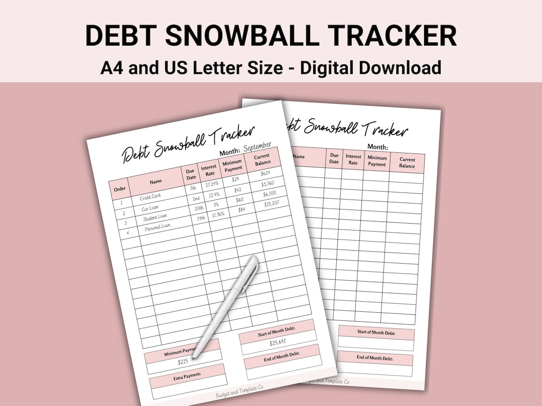 Debt Snowball Sheet, Debt Snow Ball Printable Comes in A4 and US Letter ...