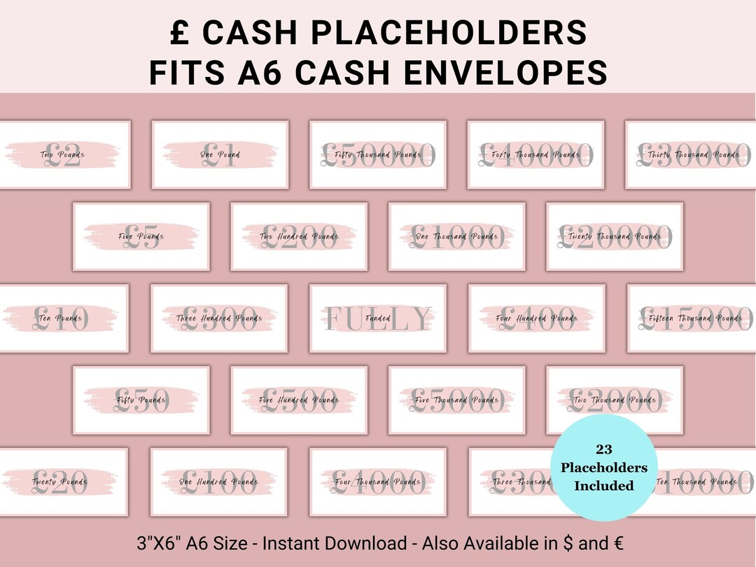 Pound Cash Placeholder Printables, Placeholders Cash Stuffing ...