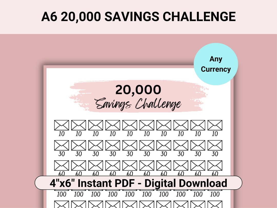 20K Savings Challenge Printable 20k Challenge Fits A6 Budget - Etsy