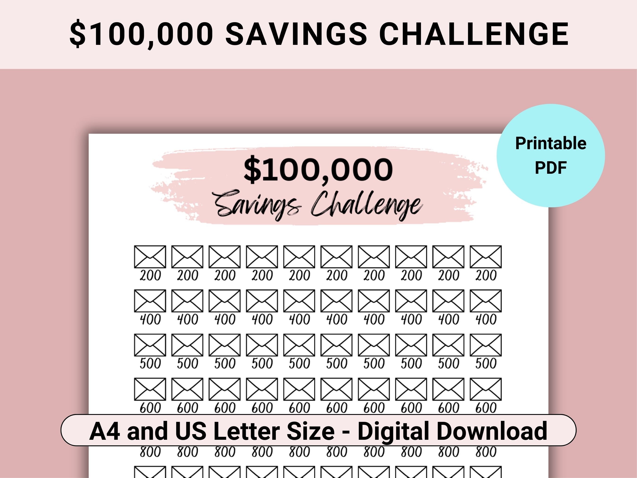 100000 Savings Challenge Printable, 100K Challenge PDF, 100 Envelope ...
