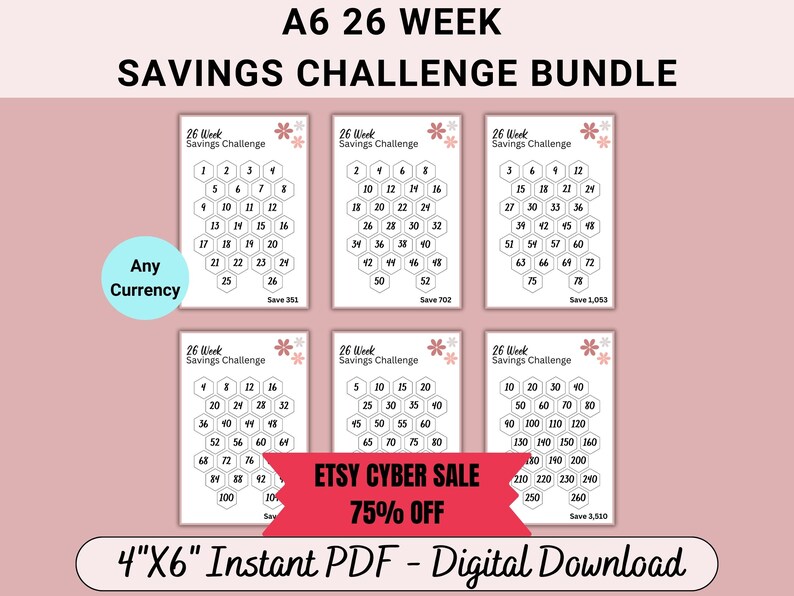 26 Weeks Savings Challenge Bundle Set of 6, 26 Week Challenge, 26 Week ...
