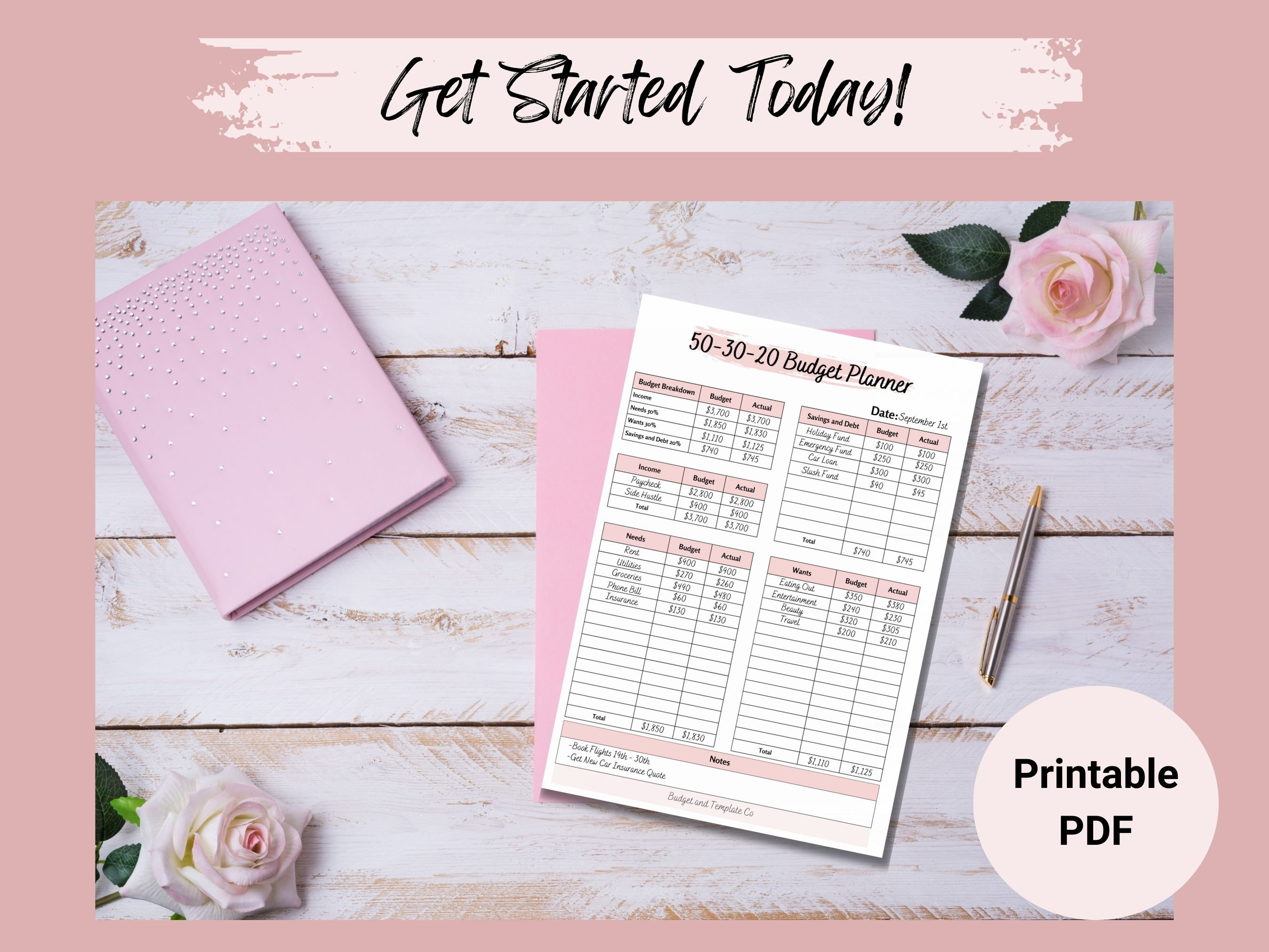 50-30-20 Budget Printable, Budget Sheet in A4 and US Letter Size, Use ...