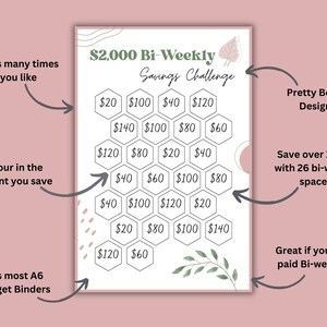 Bi-weekly 2K Saving Challenge Printable, Boho A6 2000 Biweekly Savings ...