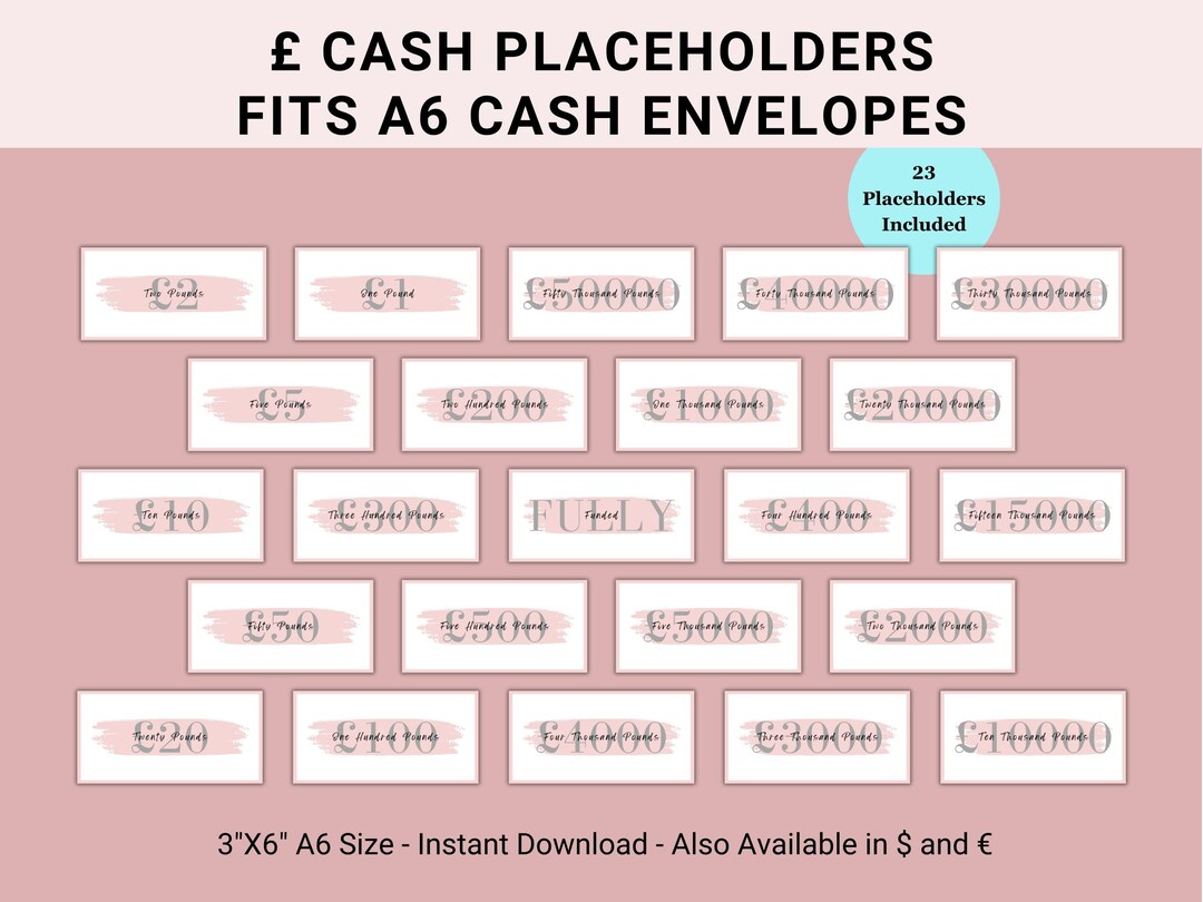 Pound Cash Placeholder Printables, Placeholders Cash Stuffing ...