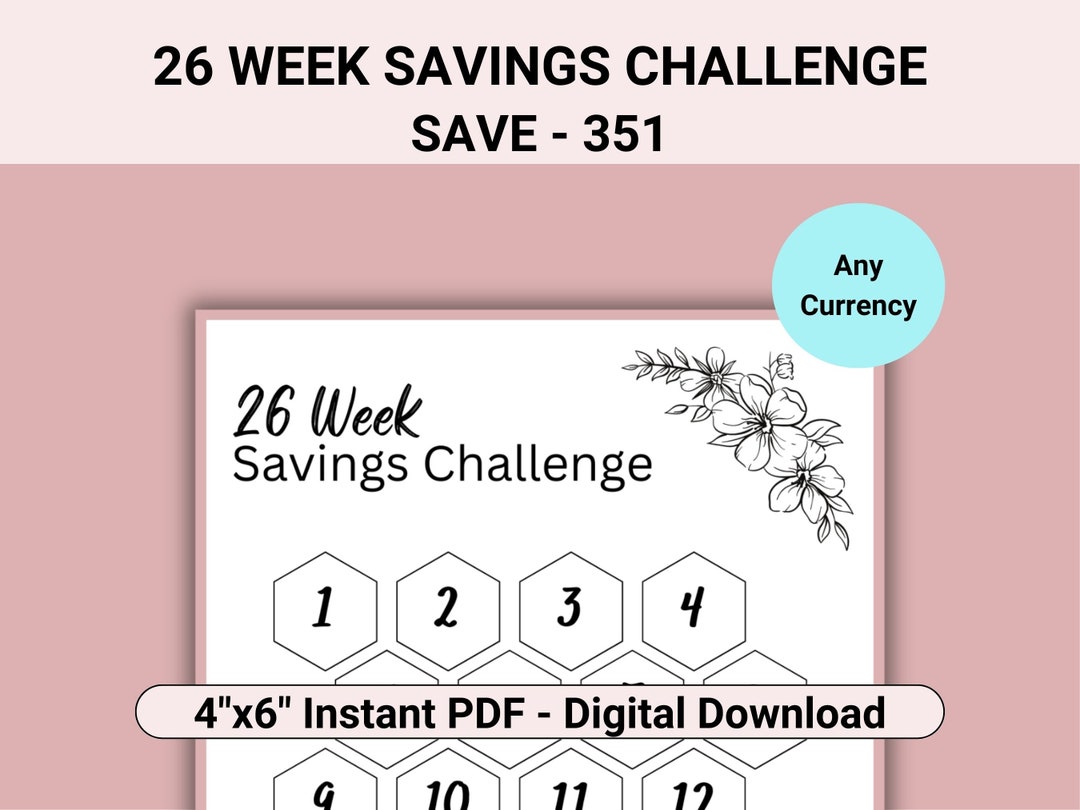 26 Week Challenge Printable, 26 Week Saving Challenge, 26 Weeks Savings ...