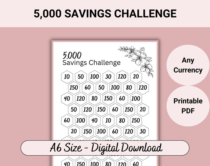 5,000 Savings Challenge PDF, 5k Challenge Fits A6 Budget Binder, Use ...