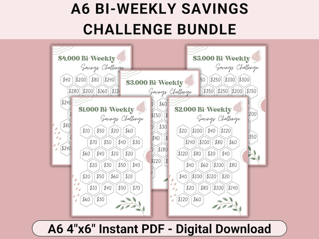 Bi-weekly Savings Challenge Printable Bundle, Boho A6 Savings Challenge ...
