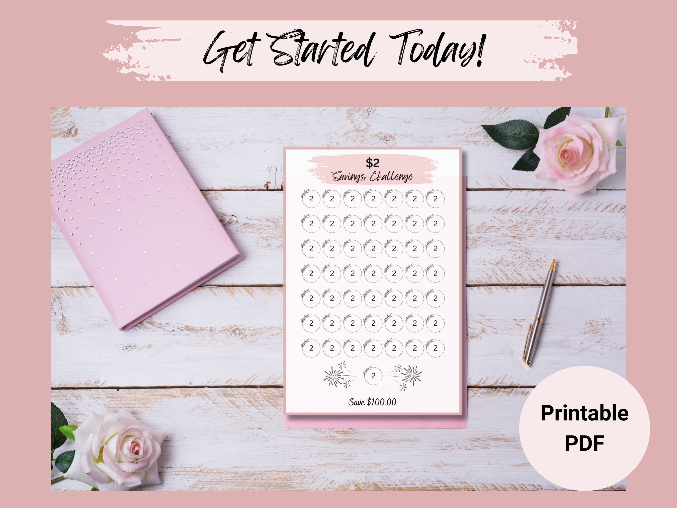 2 Dollar Savings Challenge Printable, Save 100 Challenge Fits A6 Budget ...