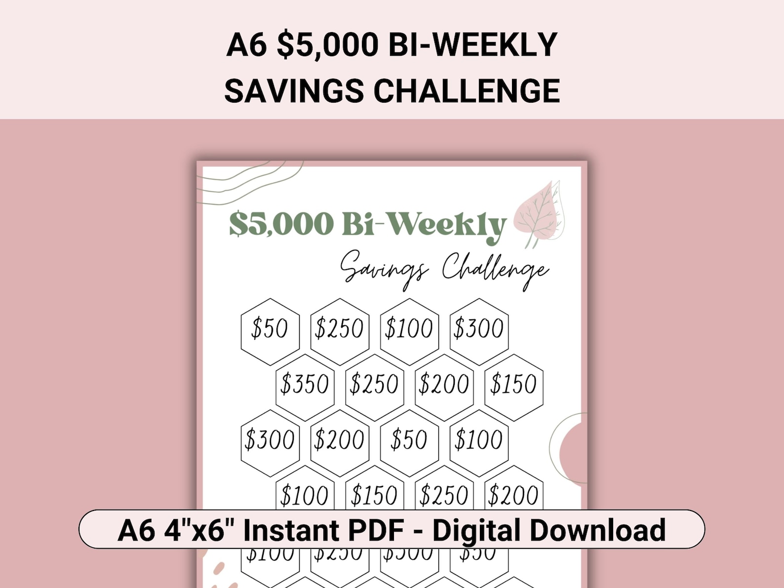 Bi-weekly Savings Challenge Printable, Boho A6 5K Savings Challenge Bi ...