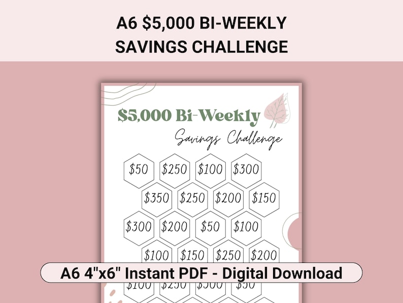 5K Savings Challenge Bi Weekly Printable, Boho A6 Biweekly Savings ...