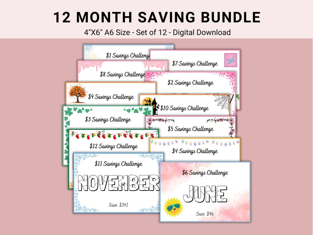 12 Month Savings Challenge Printable, Monthly Saving Challenge, Low ...