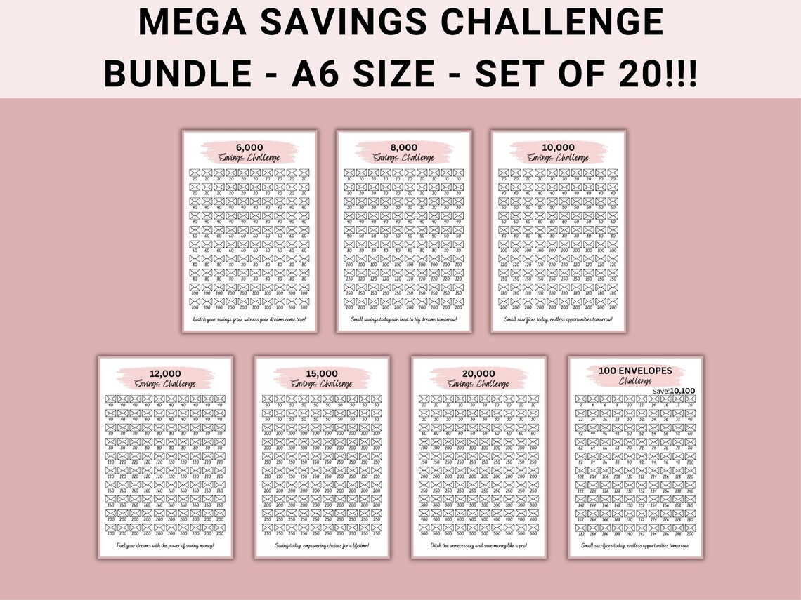 A6 Savings Challenge Printable Mega Bundle Set of 20 Savings - Etsy