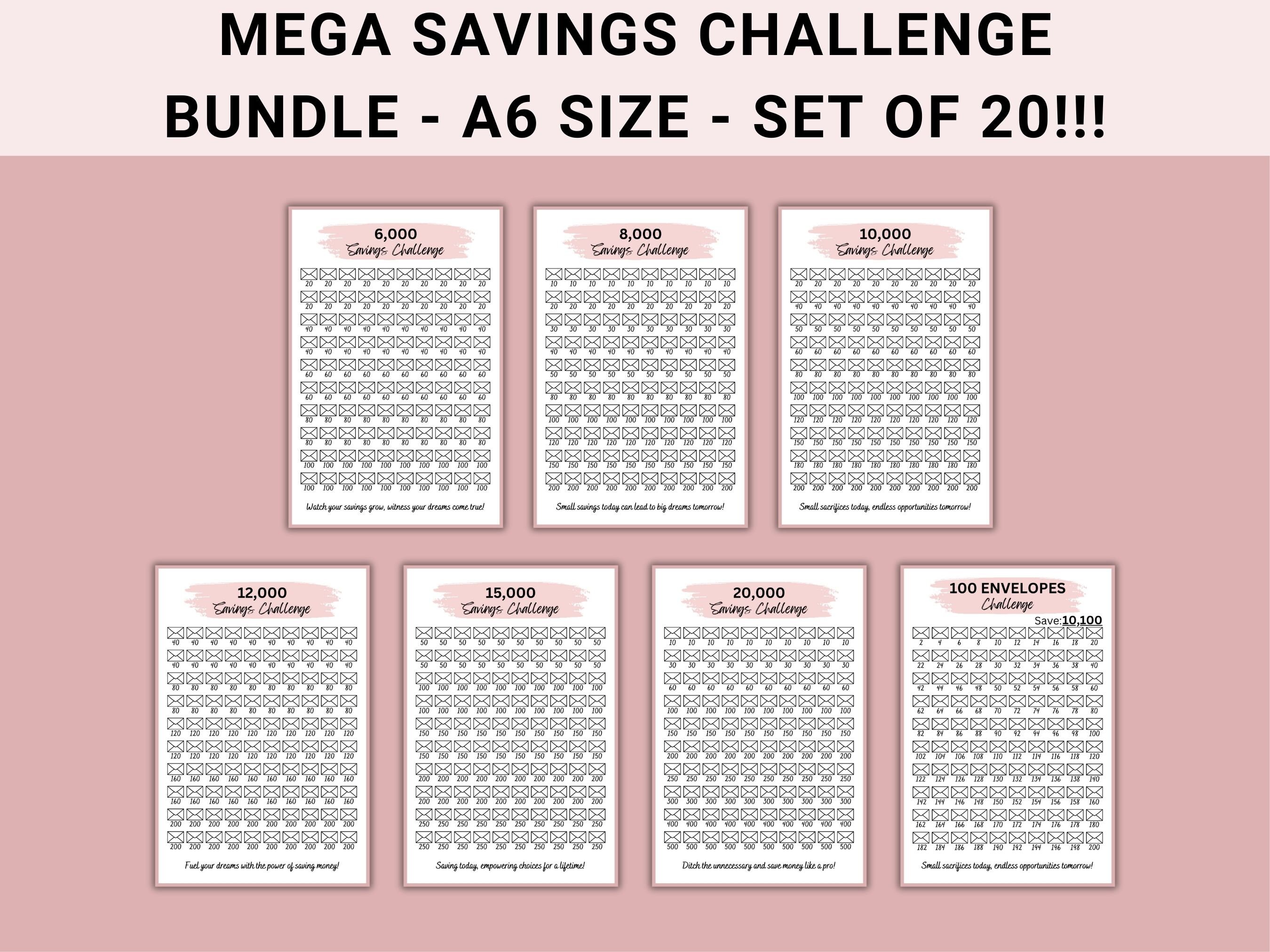 A6 Savings Challenge Printable Mega Bundle Set of 20, Savings Challenge ...