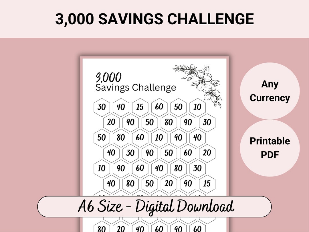 3K Savings Challenge PDF, 3K Challenge Fits A6 Budget Binder, 3K Saving ...