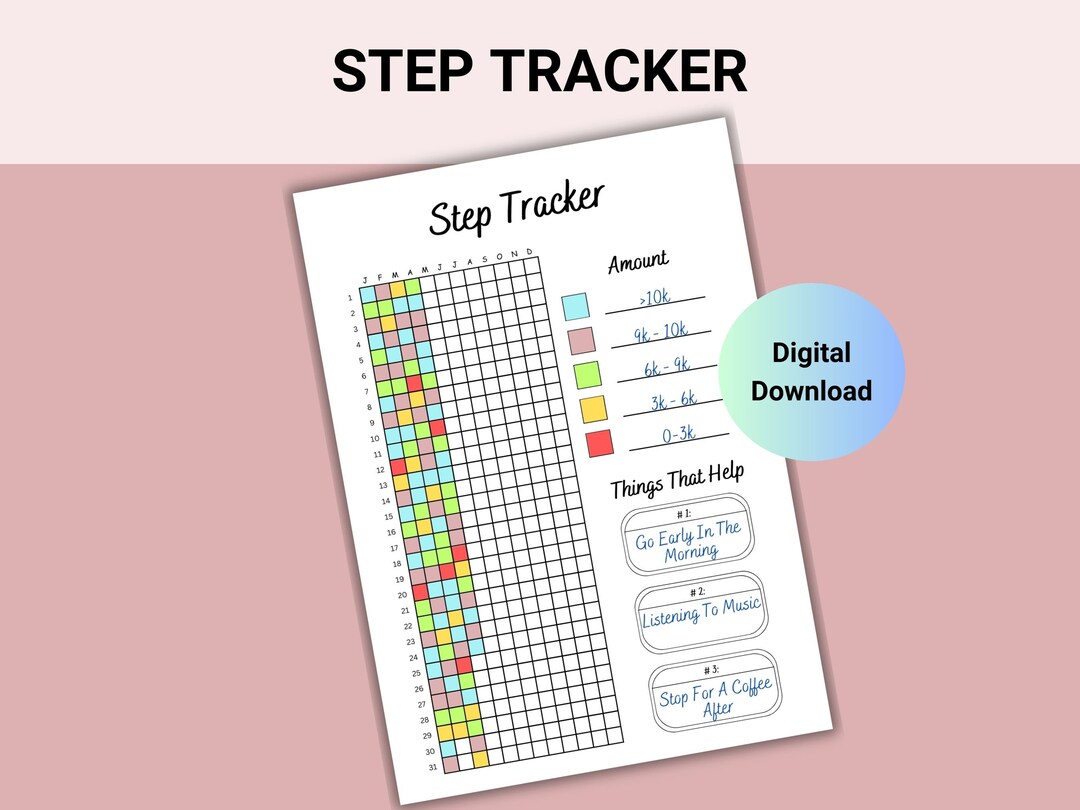 Step Tracker Printable, Step Tracker Journal, Step Challenge, Self Care ...