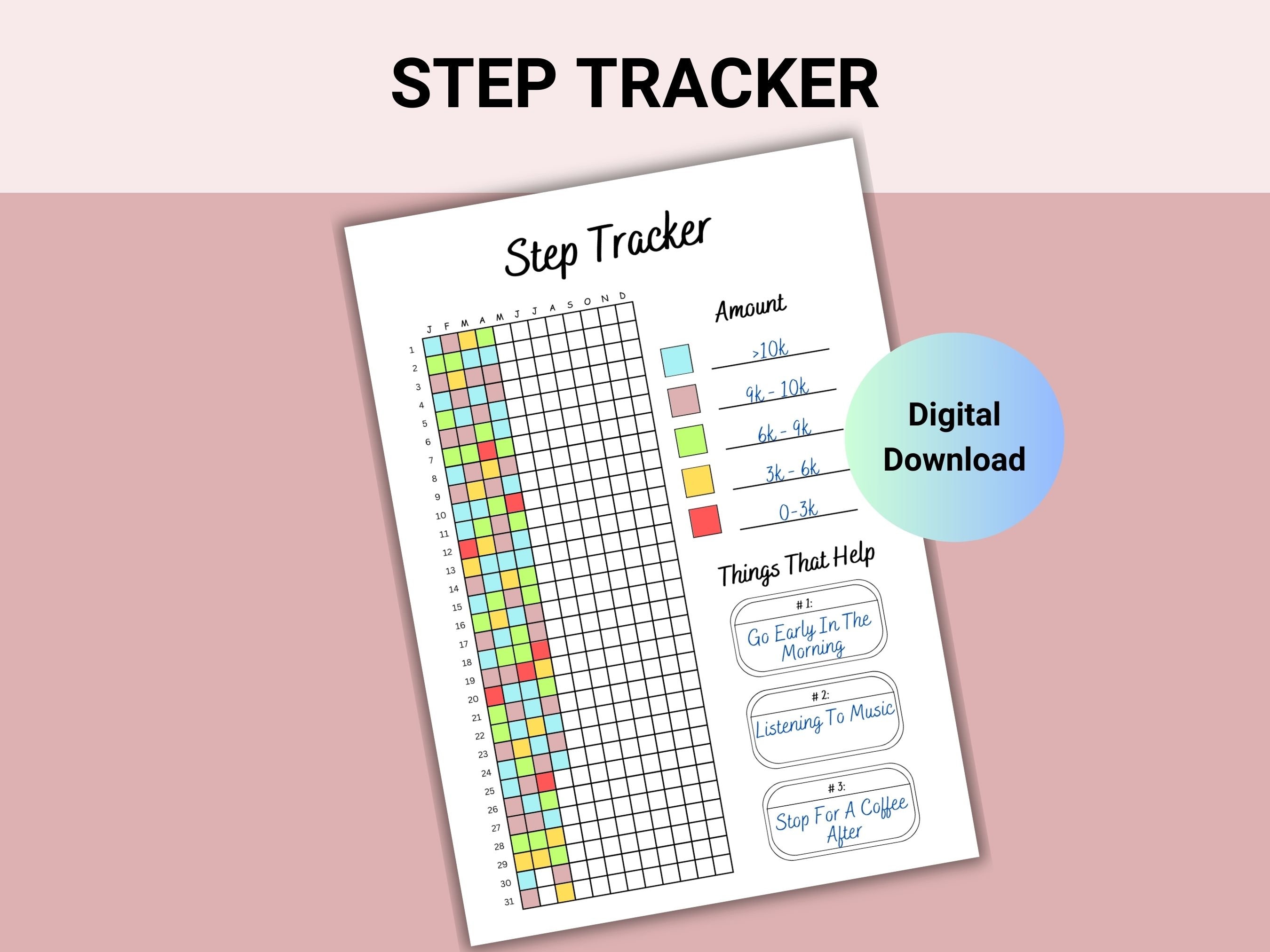 Step Tracker Printable, Step Tracker Journal, Step Challenge, Self Care ...