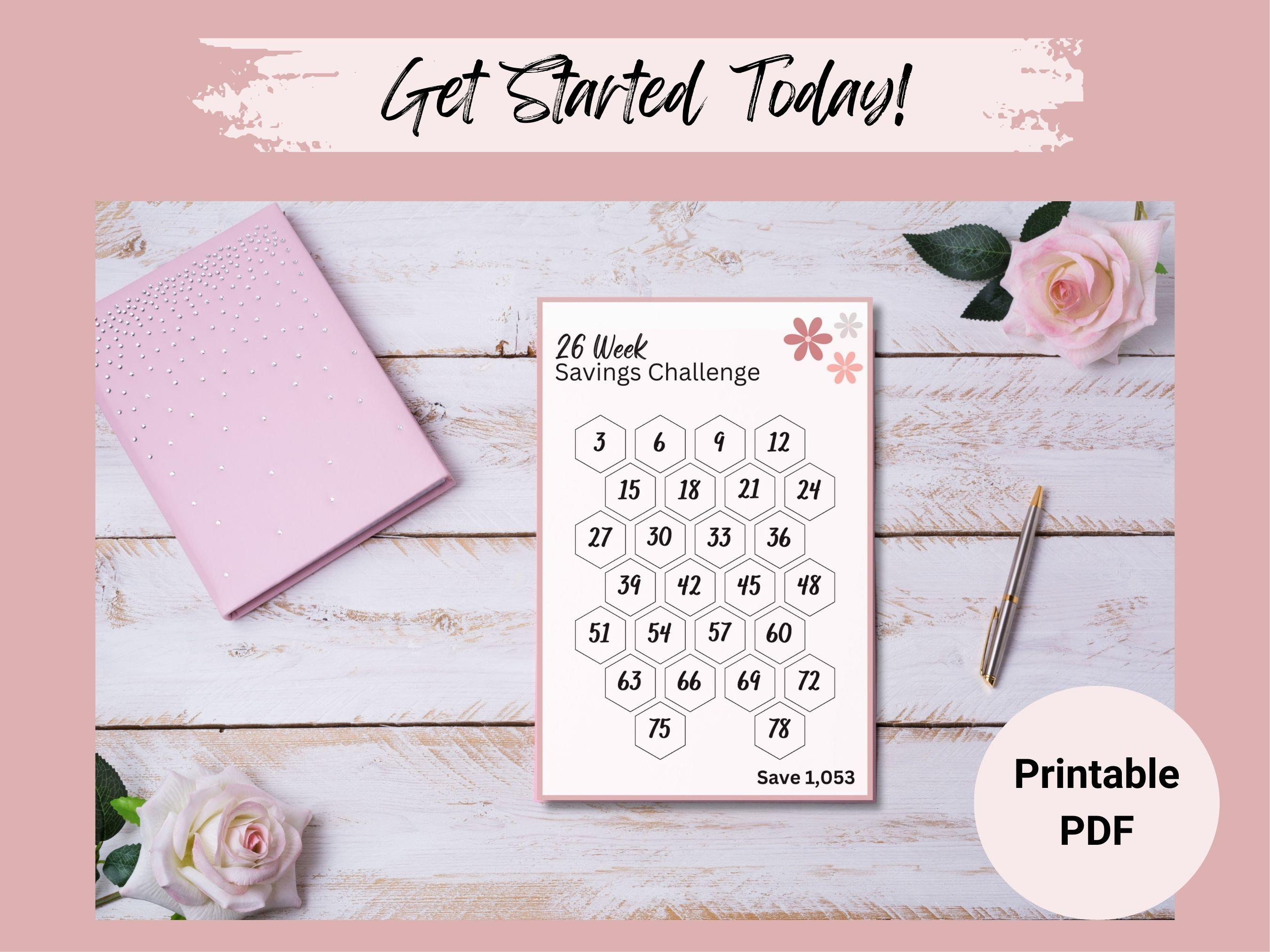 26 Weeks Savings Challenge Printable, A6 26 Week Challenge, 26 Week ...