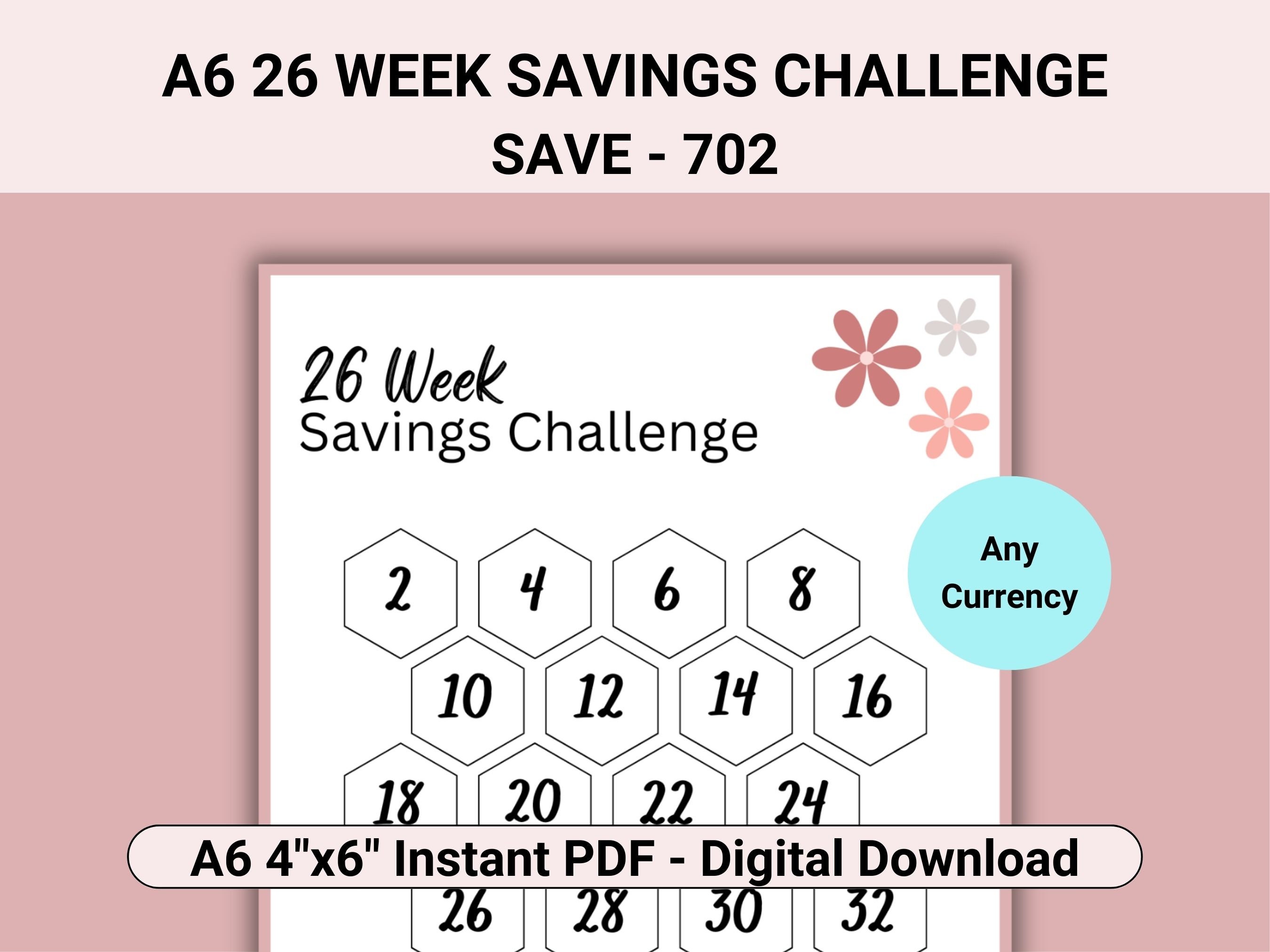 26 Weeks Savings Challenge Printable, A6 26 Week Challenge, 26 Week ...