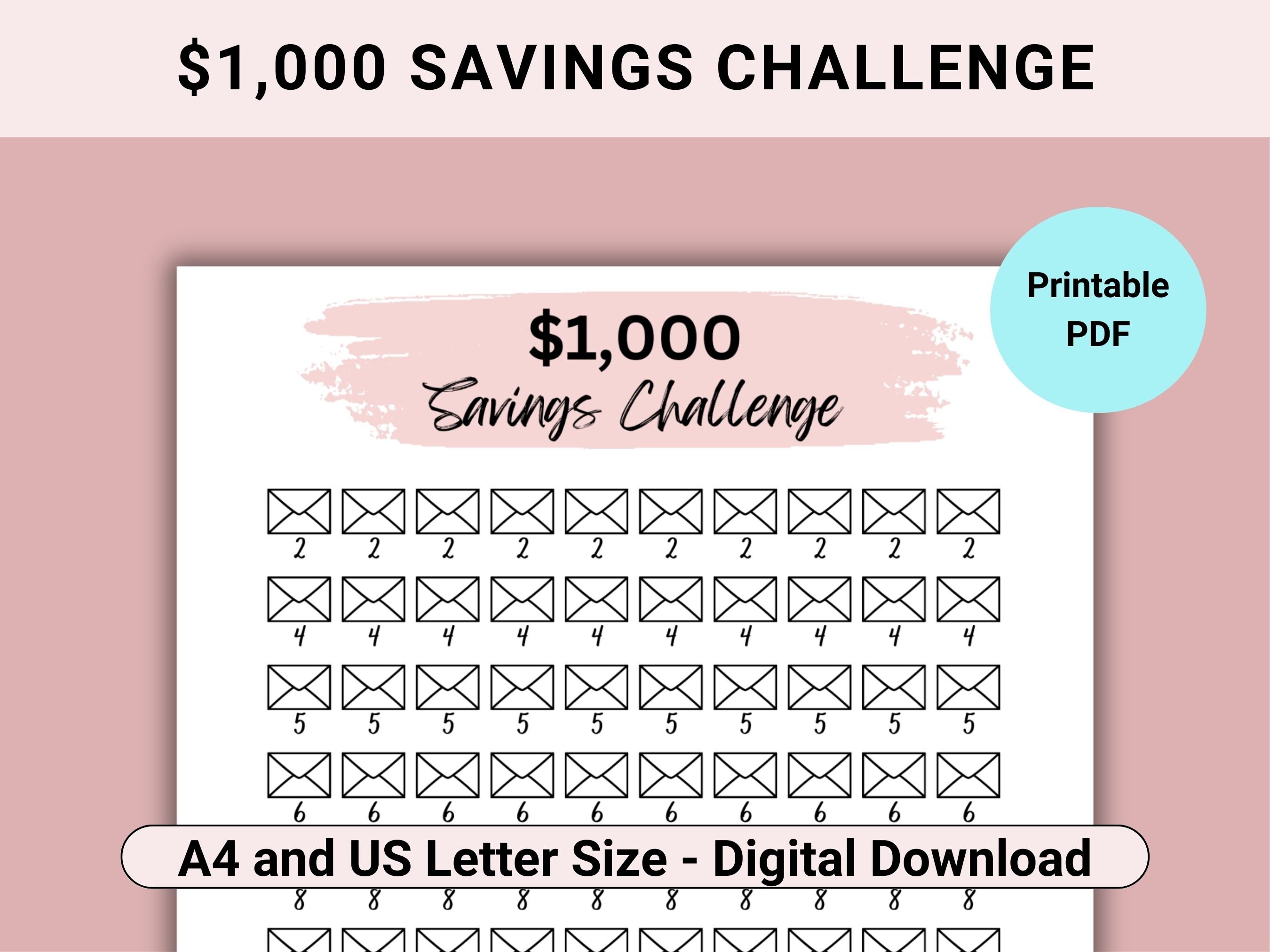 1000 Savings Challenge Printable, 1K Challenge PDF, 100 Envelope ...