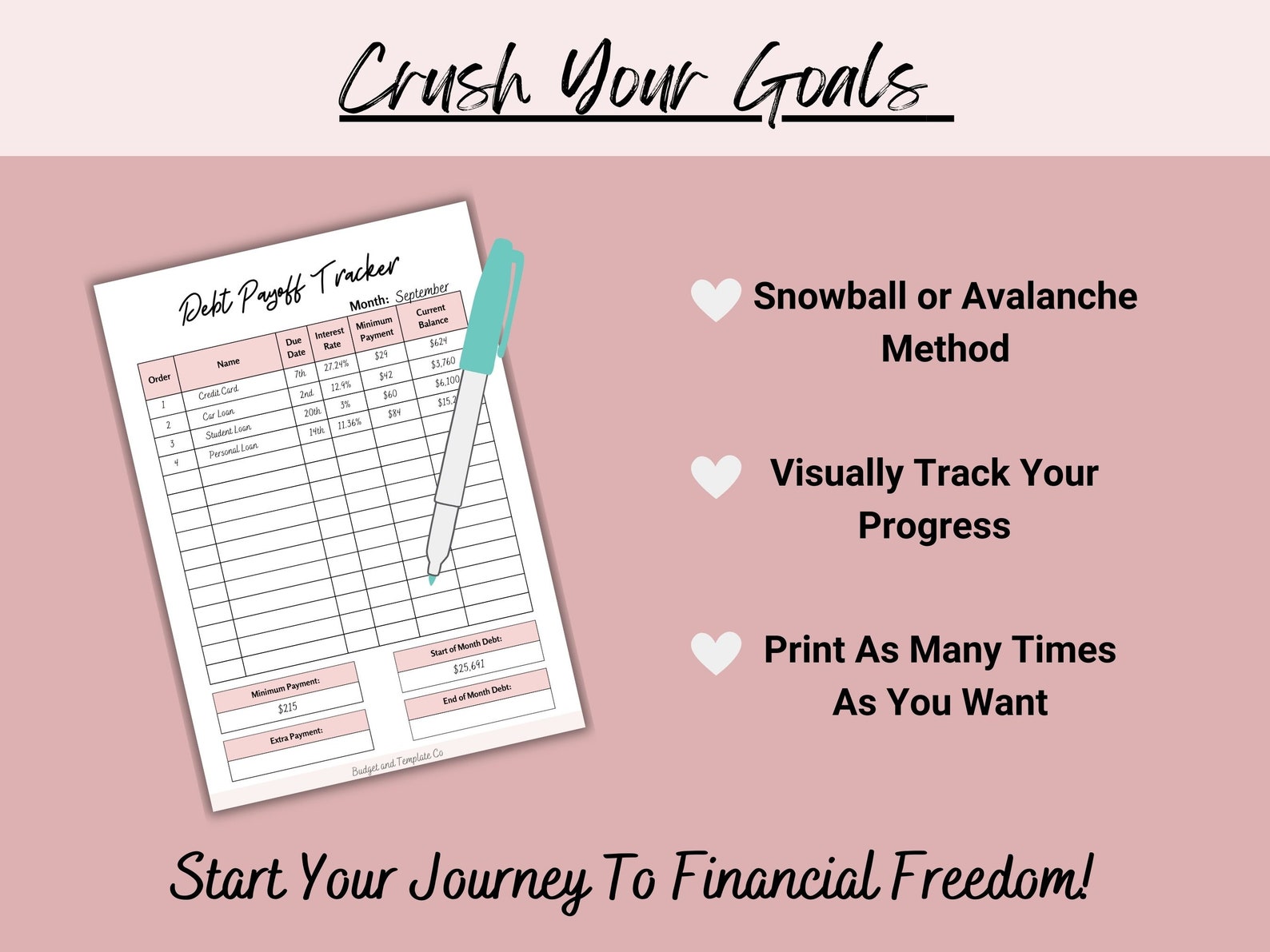 Debt Payoff Printable, Debt Tracker Print Comes in A4 and US Letter ...