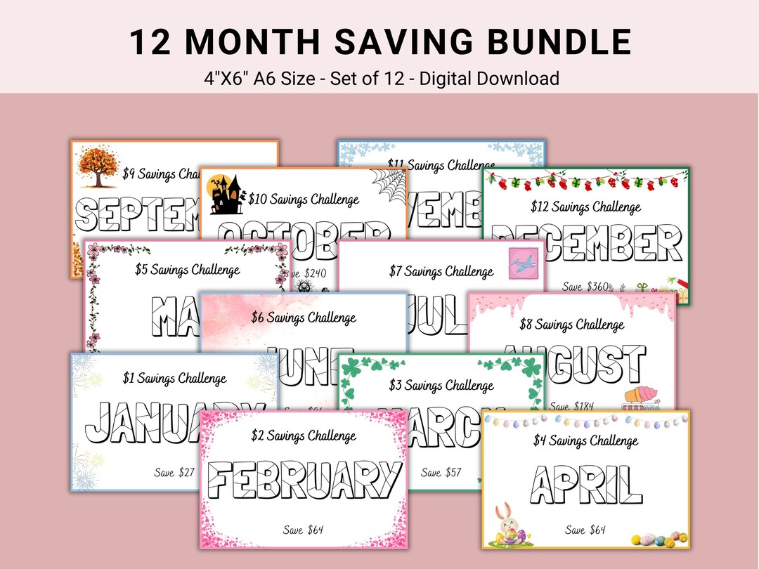 12 Month Savings Challenge Printable, Monthly Saving Challenge, Low ...
