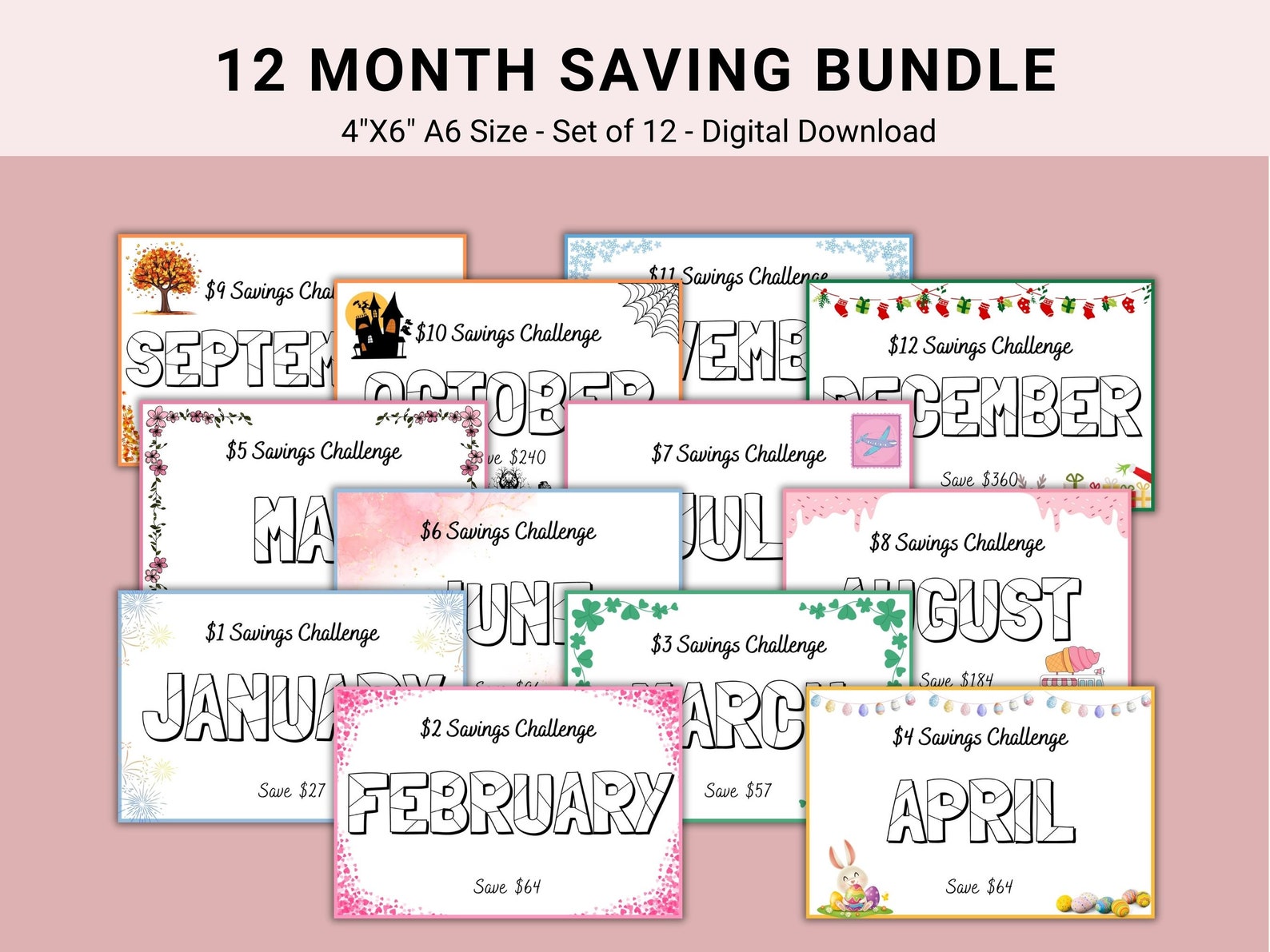 12 Month Savings Challenge Printable, Monthly Saving Challenge, Low ...