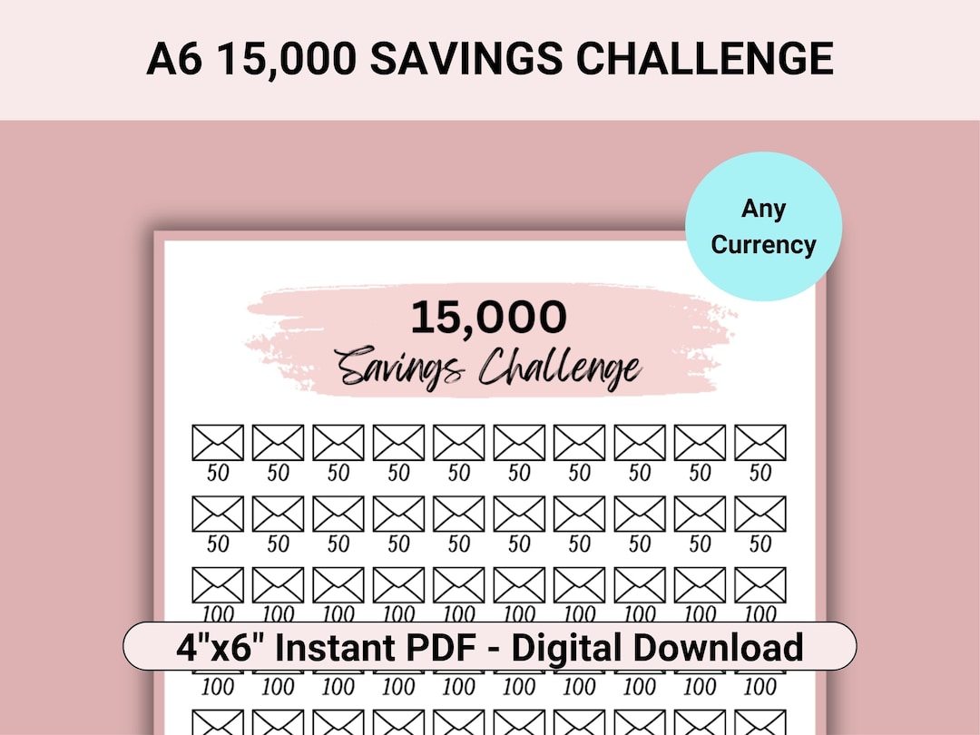15K Savings Challenge Printable, 15k Challenge Fits A6 Budget Binder ...