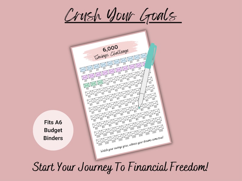 6K Savings Challenge Printable, 6k Challenge Fits A6 Budget Binder ...