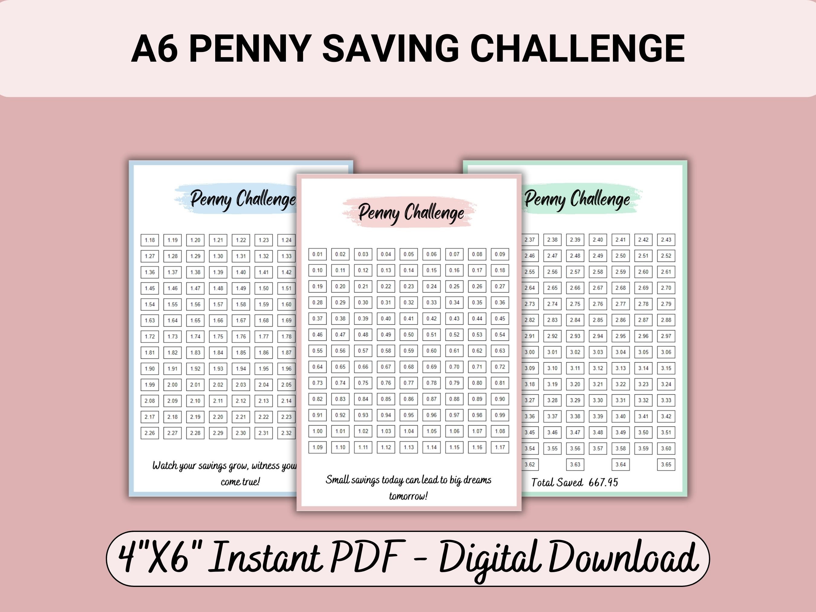 1p Challenge Printable, 1p Savings Challenge PDF Fits A6 Budget Binder ...