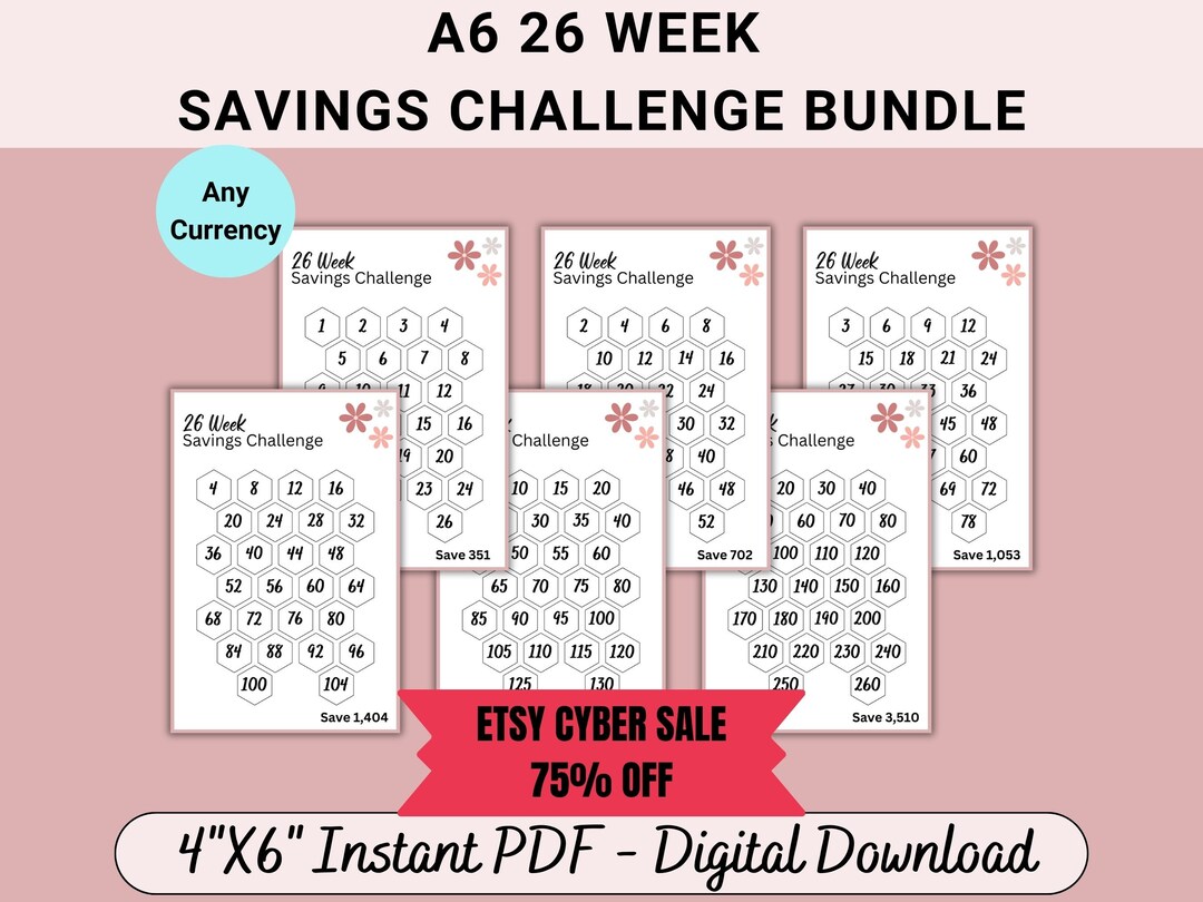 26 Weeks Savings Challenge Bundle Set of 6, 26 Week Challenge, 26 Week ...