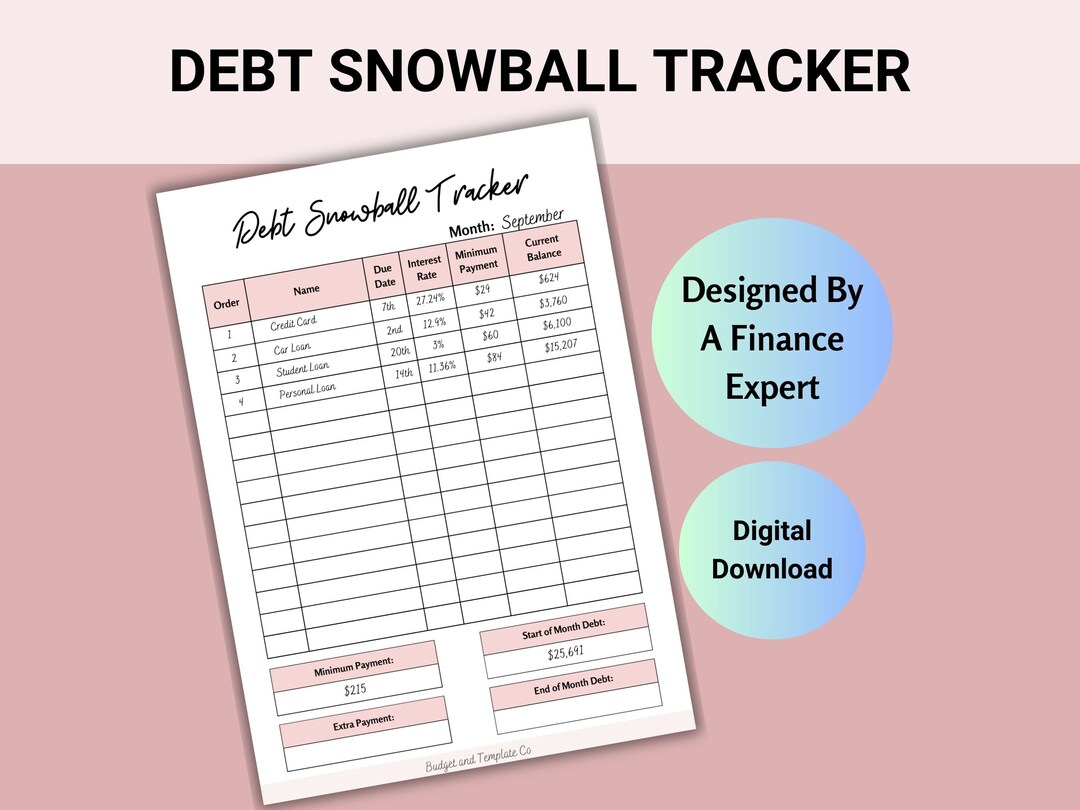 Debt Snowball Sheet, Debt Snow Ball Printable Comes in A4 and US Letter ...