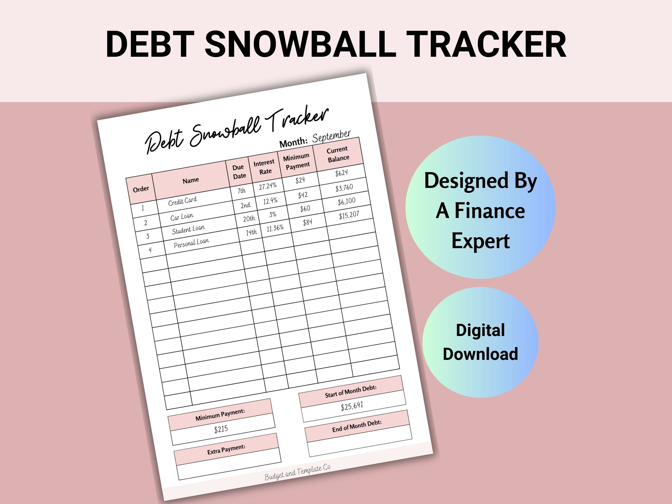 Debt Snowball Sheet, Debt Snow Ball Printable Comes in A4 and US Letter ...