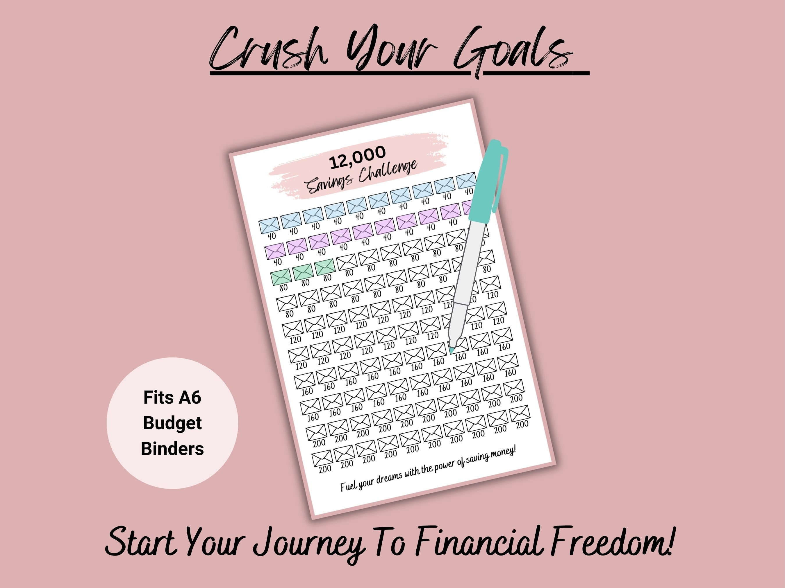 12K Savings Challenge Printable, 12k Challenge Fits A6 Budget Binder ...