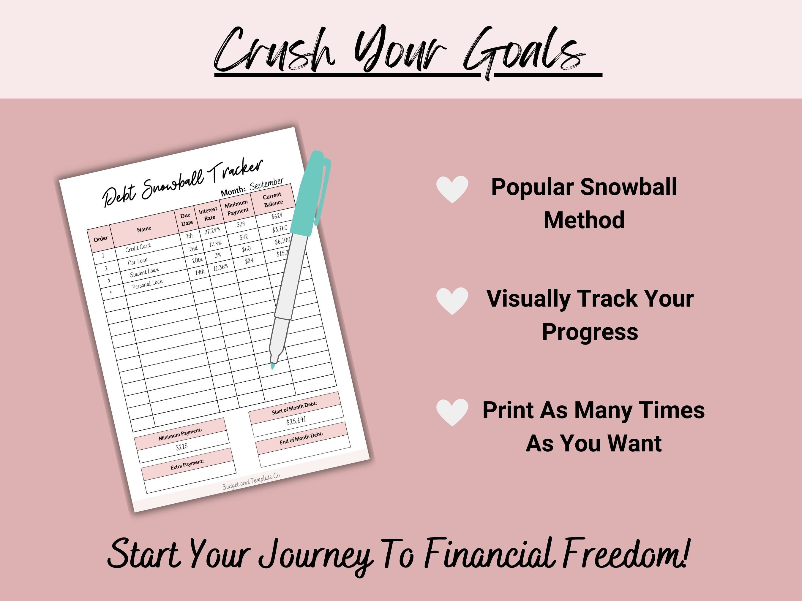 Debt Snowball Sheet, Debt Snow Ball Printable Comes in A4 and US Letter ...
