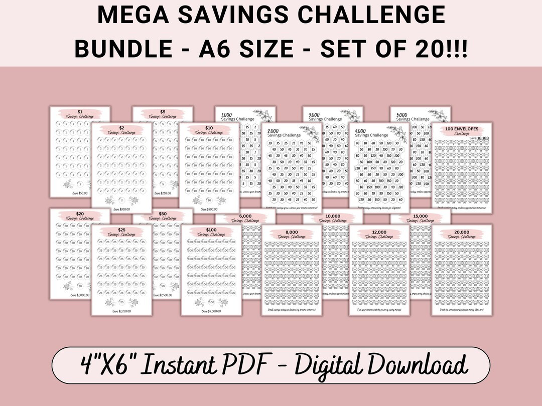 A6 Savings Challenge Printable Mega Bundle Set of 20 Savings - Etsy