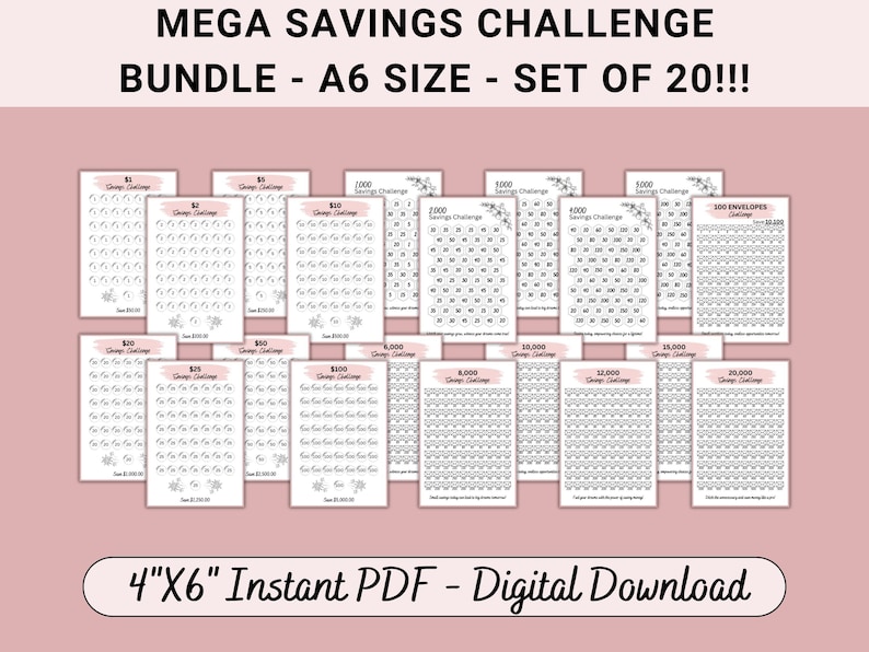 A6 Savings Challenge Printable Mega Bundle Set of 20 Savings - Etsy