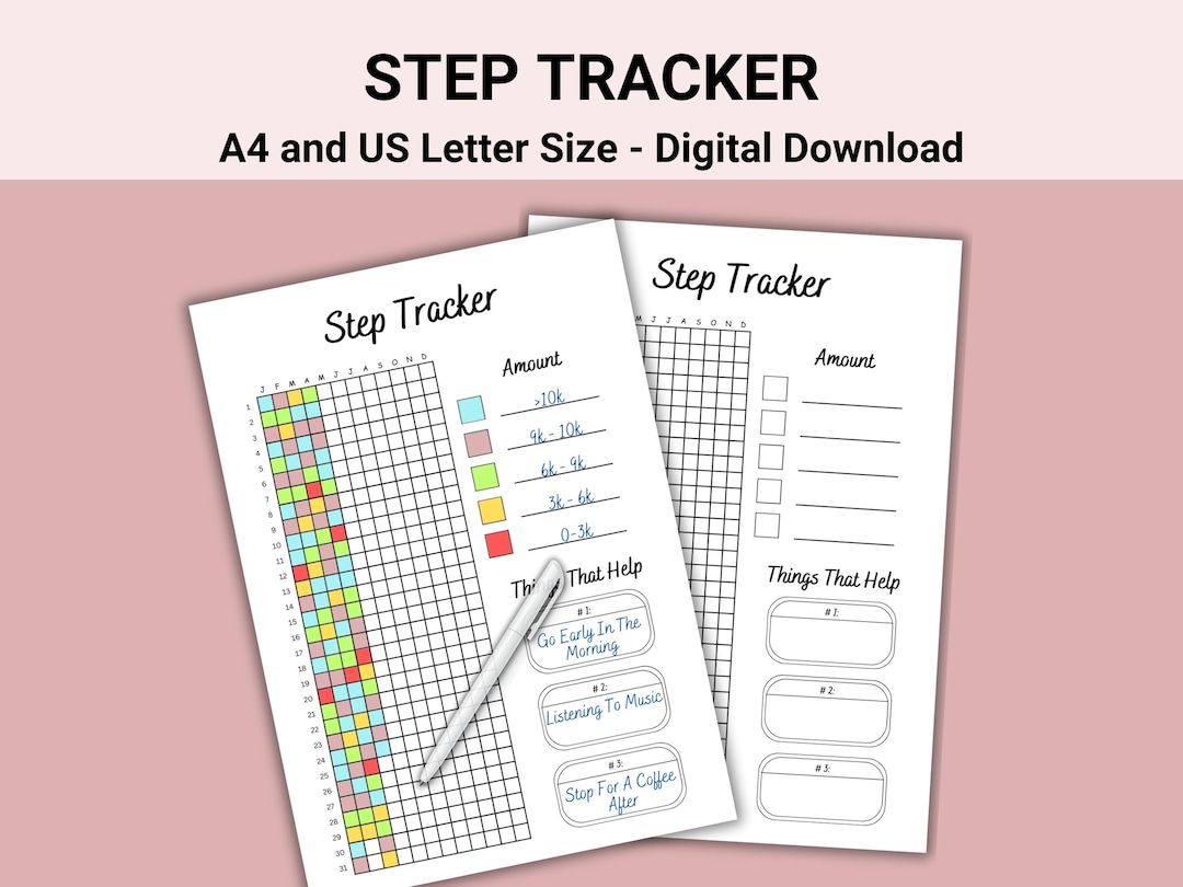 Step Tracker Printable, Step Tracker Journal, Step Challenge, Self Care ...