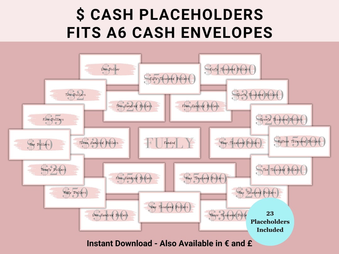 Dollar Cash Placeholder Printable, Placeholders Cash Stuffing ...