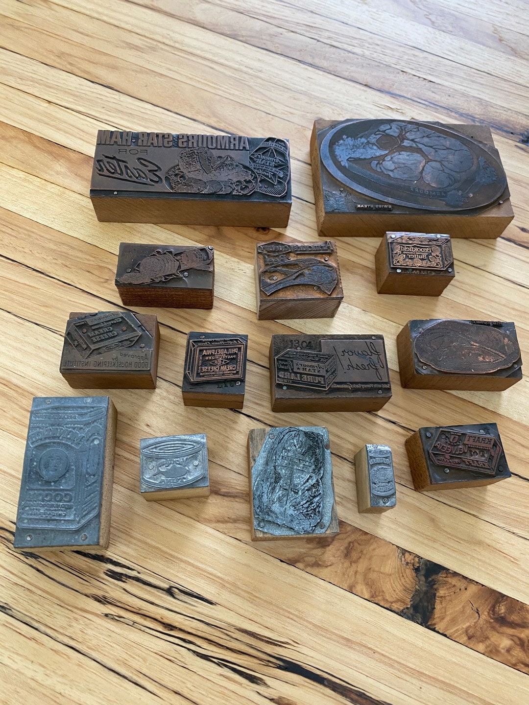 Set of 14 Vintage Advertising Grocery Printers Block Stamps, Kraft ...