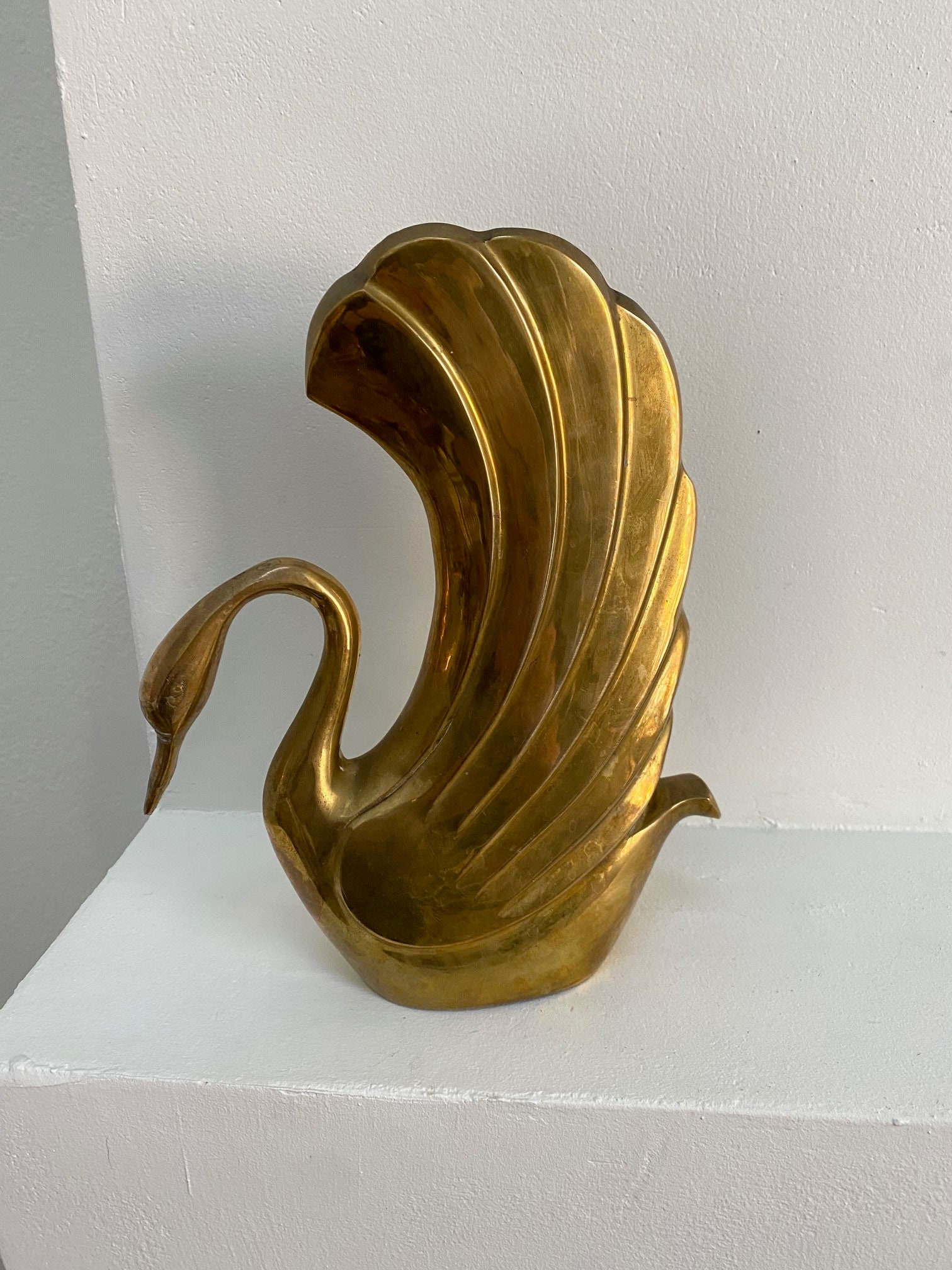Vintage Solid Brass Swan Vase 9.5 Tall, Heavy, Regency Style, Art Deco ...
